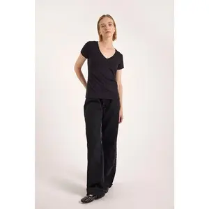 BRODIE CASHMERE Relaxed Fit Cotton V-neck T-shirt - Black