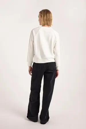 BRODIE CASHMERE Bead Trim Jersey Crew Neck Sweatshirt - Ivory