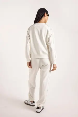 BRODIE CASHMERE Stripe Sleeve Crew Neck Sweatshirt - Ivory