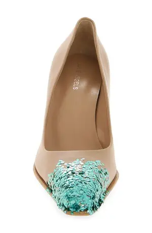 JULIE KEGELS Glitter Toe Kitten Heel Pumps