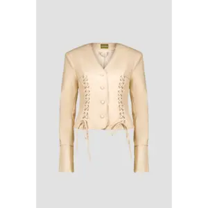 SAEMDI Fitted Vegan Leather Jacket - Beige