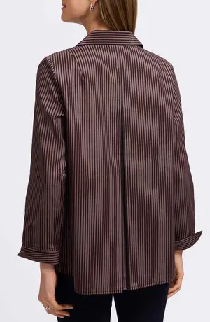 Foxcroft Agnes Floral Stripe Cotton Poplin Popover Top