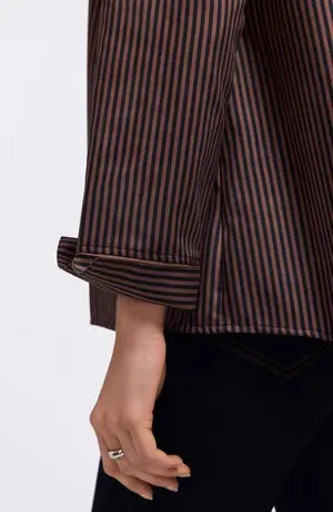 Foxcroft Agnes Floral Stripe Cotton Poplin Popover Top
