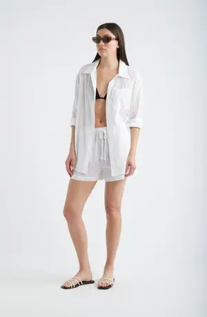 Nordstrom Textured Cotton Cover-up Shorts - White