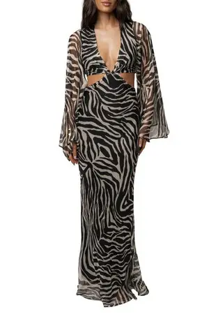 JLUXLABEL Zebra Print Maxi Dress - Black