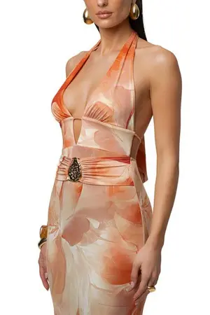 JLUXLABEL Floral Blossom Print Maxi Dress - Orange
