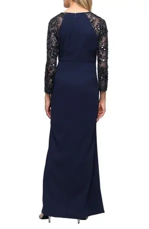 SL FASHIONS Beaded Sleeve Crepe Gown