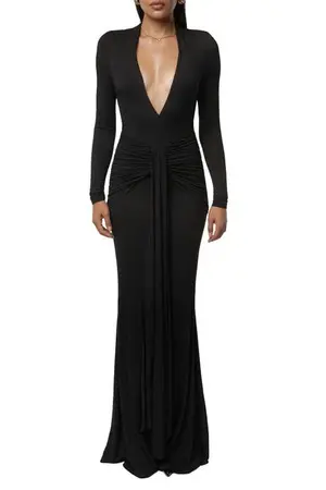JLUXLABEL Maxi Dress With Open Back And Ruching - Black