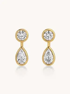 HEAVEN MAYHEM Round And Teardrop Moissanite Earrings - Gold