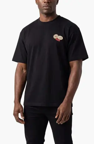 ROBERTO VINO Logo Patch Oversize Cotton Graphic T-shirt - Black