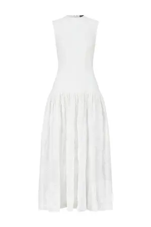 Lela Rose Ribbon Embroidered Cotton Combo Dress