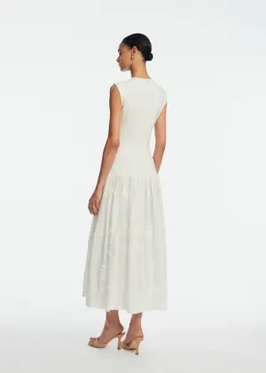 Lela Rose Ribbon Embroidered Cotton Combo Dress