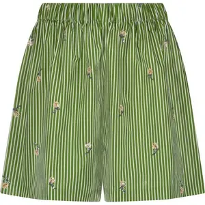 Lela Rose Embroidered Striped Cotton Shorts - Cactus