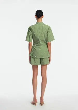 Lela Rose Embroidered Striped Cotton Shorts - Cactus