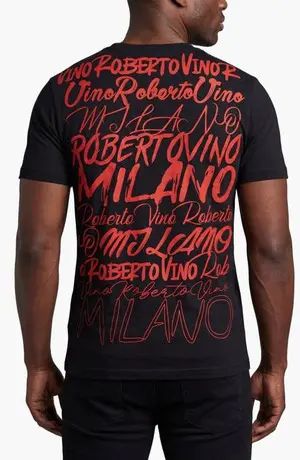 ROBERTO VINO Big Writing Milano Slim Fit Tee - Black