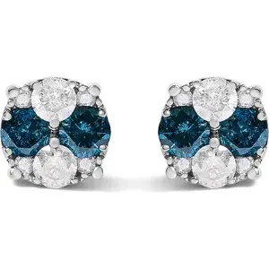 HAUS OF BRILLIANCE 2.0 Cttw Blue Diamond Composite Cluster Stud Earrings - Silver