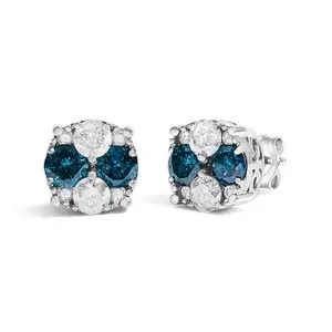 HAUS OF BRILLIANCE 2.0 Cttw Blue Diamond Composite Cluster Stud Earrings