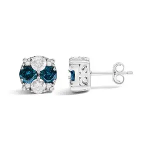 HAUS OF BRILLIANCE 2.0 Cttw Blue Diamond Composite Cluster Stud Earrings