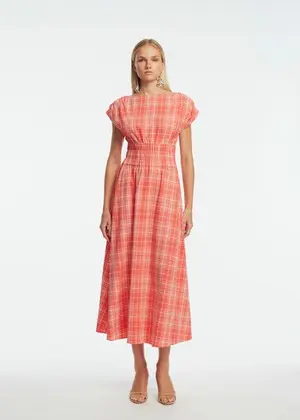 Lela Rose Plaid Seersucker Midi Dress