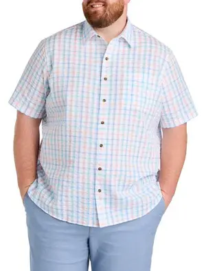 OAK HILL BY DXL Big & Tall Medium Plaid Seersucker Sport Shirt