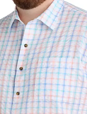 OAK HILL BY DXL Big & Tall Medium Plaid Seersucker Sport Shirt