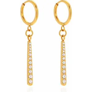 KELLERY Stainless Steel Cubic Zirconia Dangle Bar Hoop Earrings - Goldone