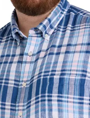 Vineyard Vines Big & Tall Pelican Point Plaid Linen Sport Shirt - Moonshine