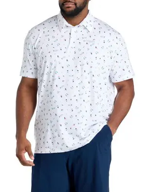 Columbia Big & Tall Pfg Super Slack Tide Fish Print Polo Shirt - White