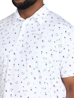 Columbia Big & Tall Pfg Super Slack Tide Fish Print Polo Shirt - White