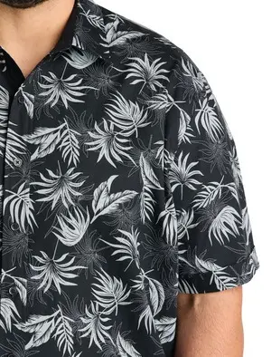 SYNRGY BY DXL Big & Tall Big Leaf Print Sport Shirt - Black