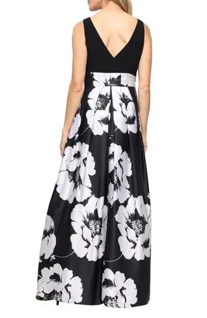 SL FASHIONS Mixed Media Floral Sleeveless Gown