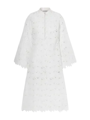 CRISTIANO MARCHELI Eleonora Floral Embroidered Broderie Anglaise Kaftan - White