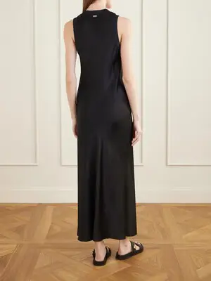 AMI Paris Ribbed-knit Trimmed Satin Maxi Dress