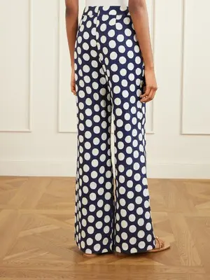 Cara Cara Polka Dot Linen Wide-leg Pants - Blue