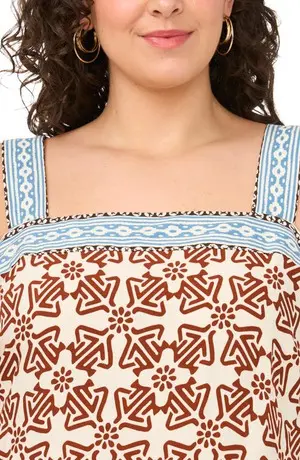 Vince Camuto Printed Smock Back Maxi Dress - Rust
