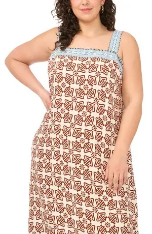 Vince Camuto Printed Smock Back Maxi Dress - Rust