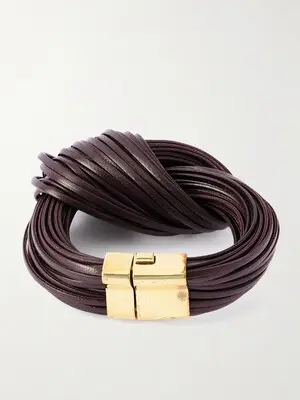 Bottega Veneta Knot Gold-plated Leather Bracelet