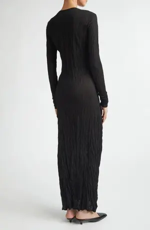 TOTEME Crinkled Long Sleeve Column Dress - Black