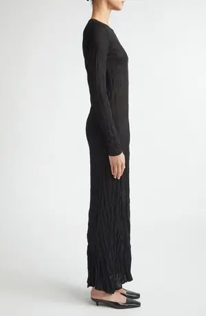 TOTEME Crinkled Long Sleeve Column Dress - Black