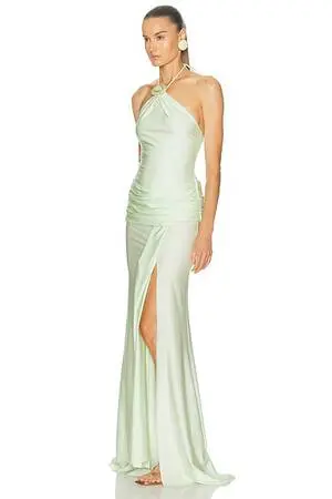 SHANI SHEMER Halterneck Maxi Dress With Front Stone Accent