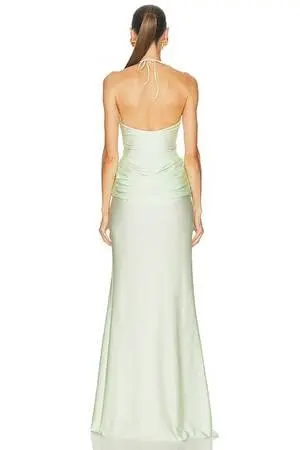 SHANI SHEMER Halterneck Maxi Dress With Front Stone Accent