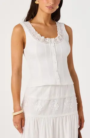 Astr The Label Victoria Lace Trim Sleeveless Top - White
