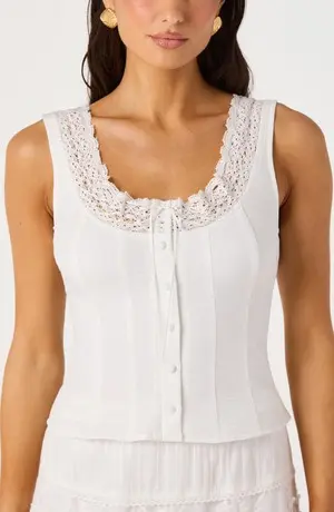 Astr The Label Victoria Lace Trim Sleeveless Top - White