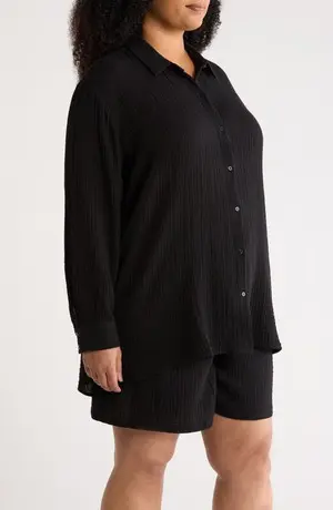 Eileen Fisher Classic Collar Organic Cotton Button-up Shirt - Black