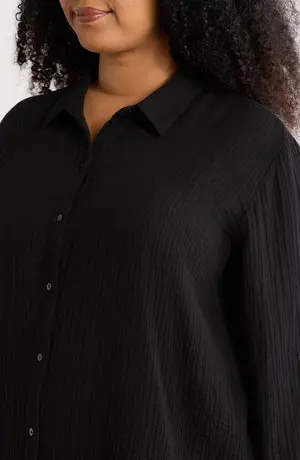 Eileen Fisher Classic Collar Organic Cotton Button-up Shirt - Black
