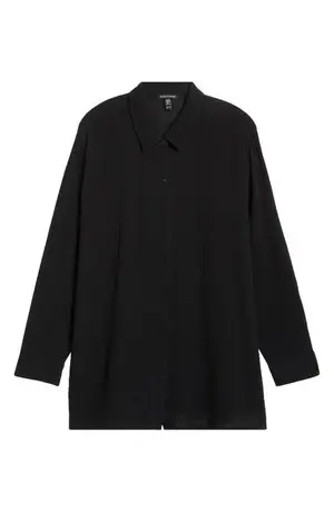 Eileen Fisher Classic Collar Organic Cotton Button-up Shirt - Black