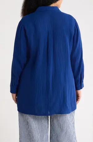 Eileen Fisher Classic Collar Organic Cotton Button-up Shirt - Deep Dive