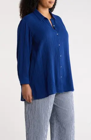 Eileen Fisher Classic Collar Organic Cotton Button-up Shirt - Deep Dive