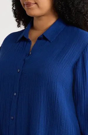 Eileen Fisher Classic Collar Organic Cotton Button-up Shirt - Deep Dive
