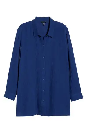 Eileen Fisher Classic Collar Organic Cotton Button-up Shirt - Deep Dive